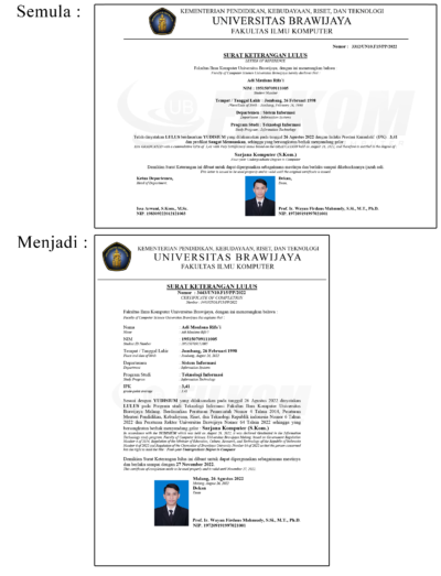 Surat Edaran Nomor : 3660/UN10.F15/PP/2022 Tentang Perubahan Format Surat Keterangan Lulus (SKL ...