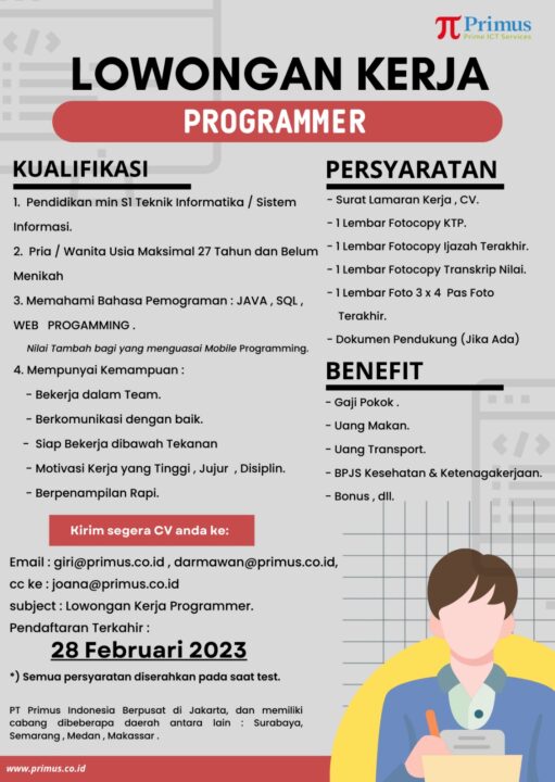 PT Primus Indonesia Open Recruitment - Programmer - Fakultas Ilmu ...