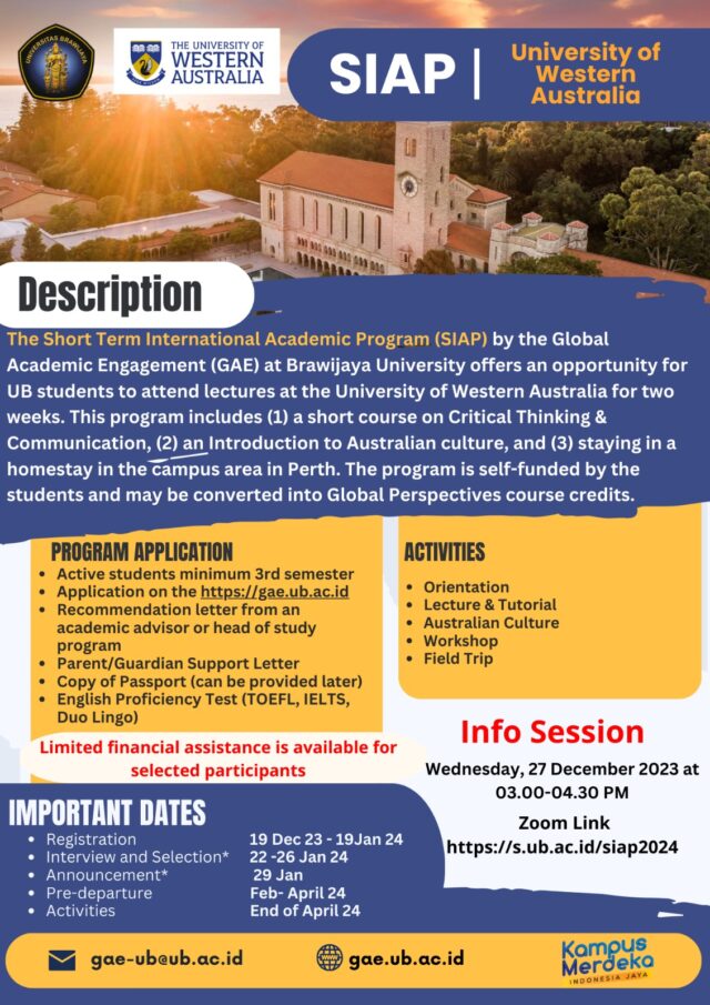 Penawaran Short Term International Academic Program (SIAP) 2024 - Fakultas Ilmu Komputer ...