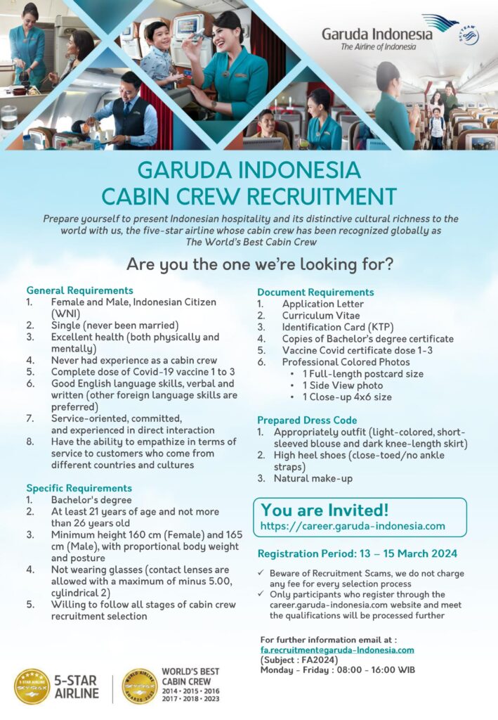 GARUDA INDONESIA CABIN CREW RECRUITMENT-2024 - Fakultas Ilmu Komputer ...
